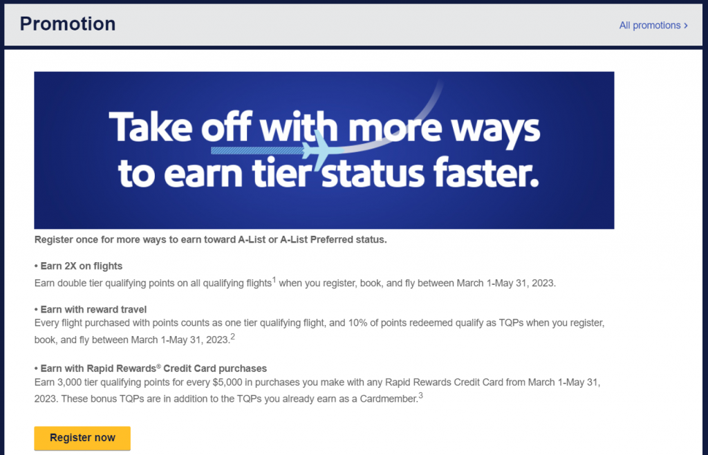 Southwest A-List Elite Status Promotions