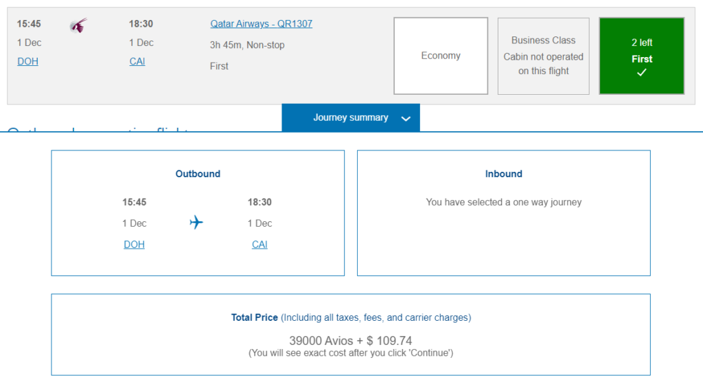 Definitive British Airways Award Chart for Qatar Awards