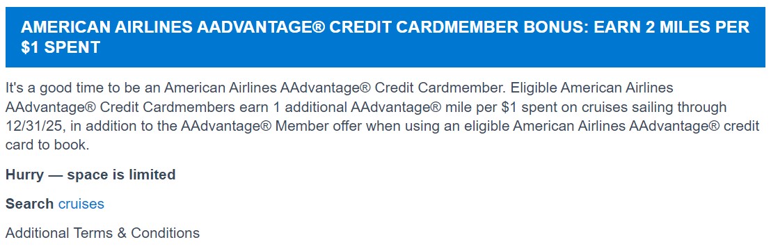 American Airlines Cruises Offers: Up to 3X Miles on Select Cruises