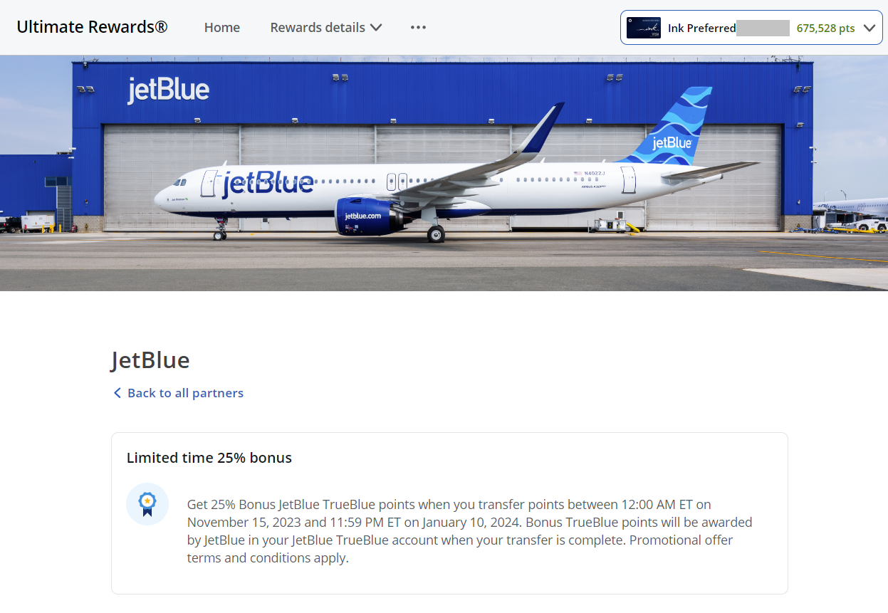 Transfer Chase Ultimate Rewards to JetBlue With a 25% Bonus