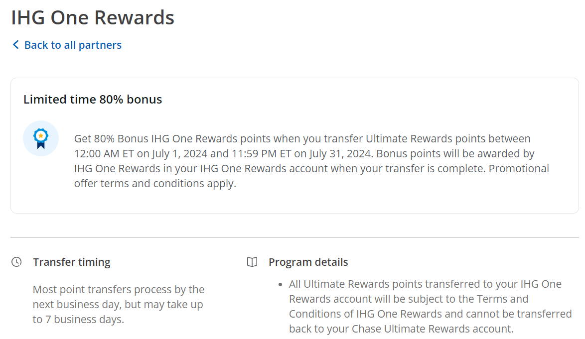 Chase Ultimate Rewards to IHG One Rewards Transfer Bonus