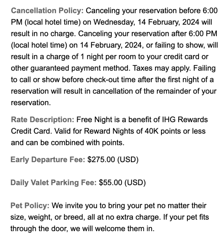 Hotel Change and Cancellation Policies for Free Night Awards