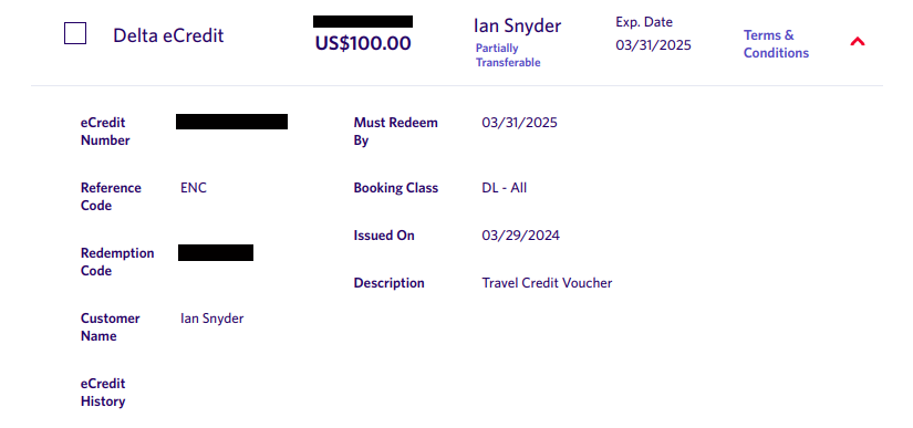 Delta Giving $100 eCredits to Reserve Cardholders