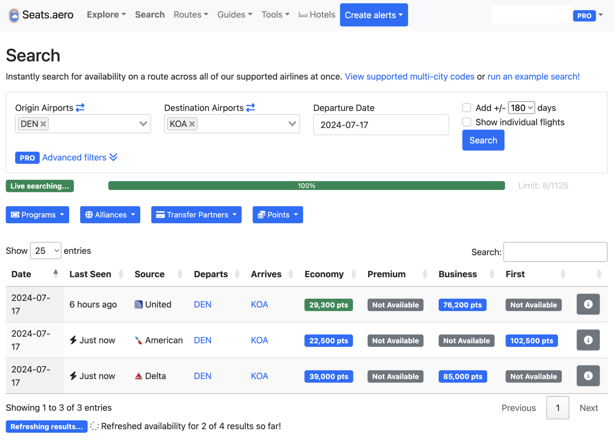 Seats.aero Adds New Live Award Search Results for Pro Users