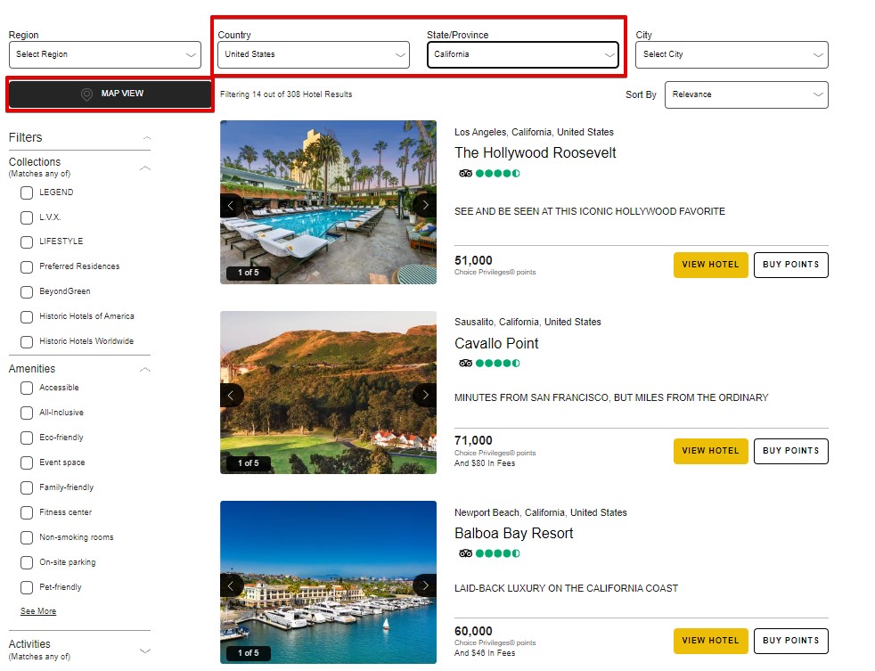 Find Preferred Hotel Availability Using Choice Points