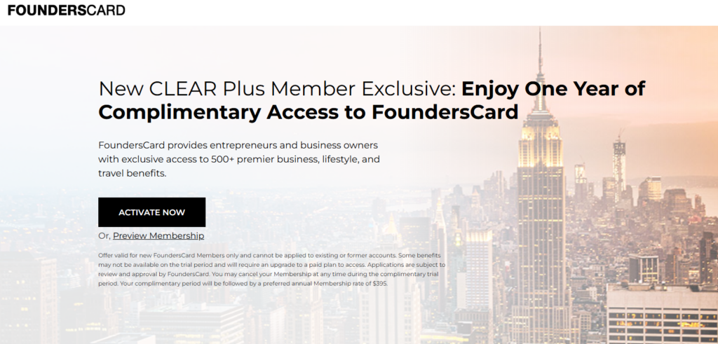Free FoundersCard 1-Year Trial for CLEAR Plus Members