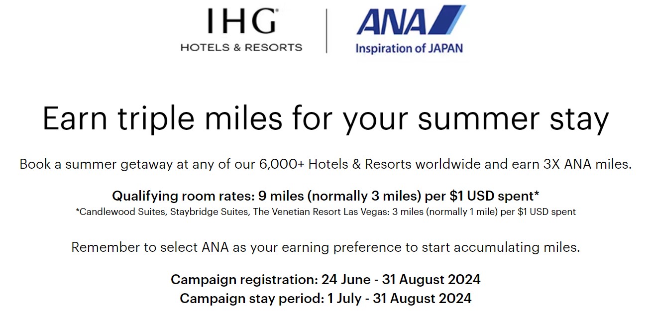 Earn 9X ANA Mileage Club Miles on IHG Stays This Summer