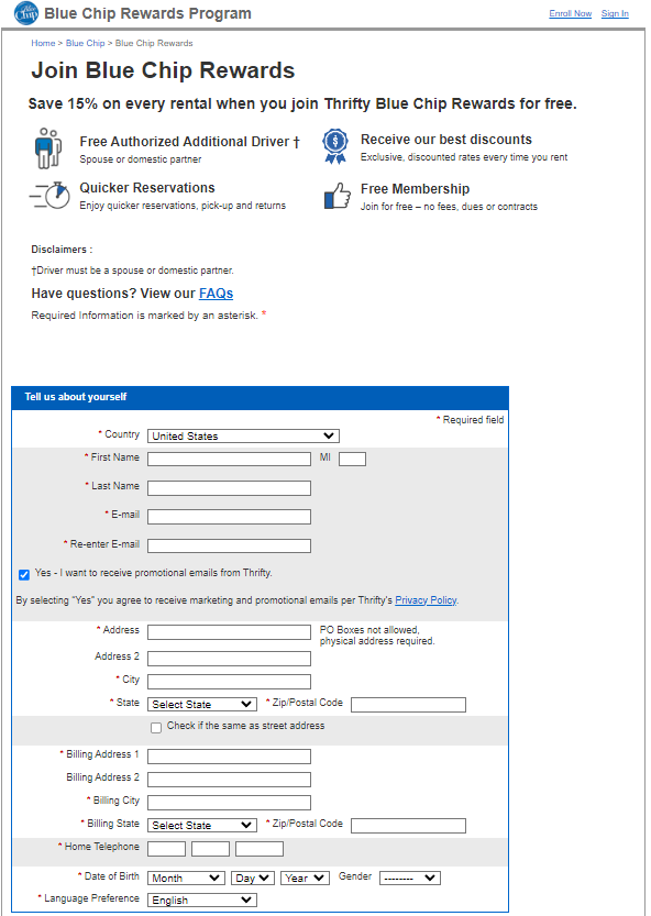 Thrifty Blue Chip Rewards Car Rental Program Guide