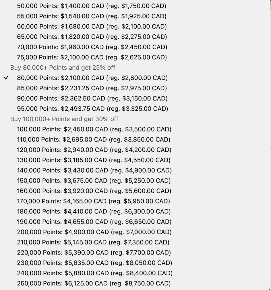 Buy Air Canada Aeroplan Points With Up to 30% Off (1.77¢ Each)