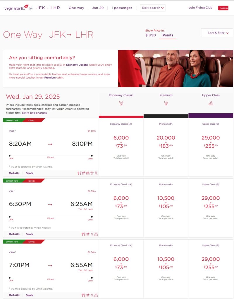 Virgin Atlantic Officially Adopts Dynamic Award Pricing