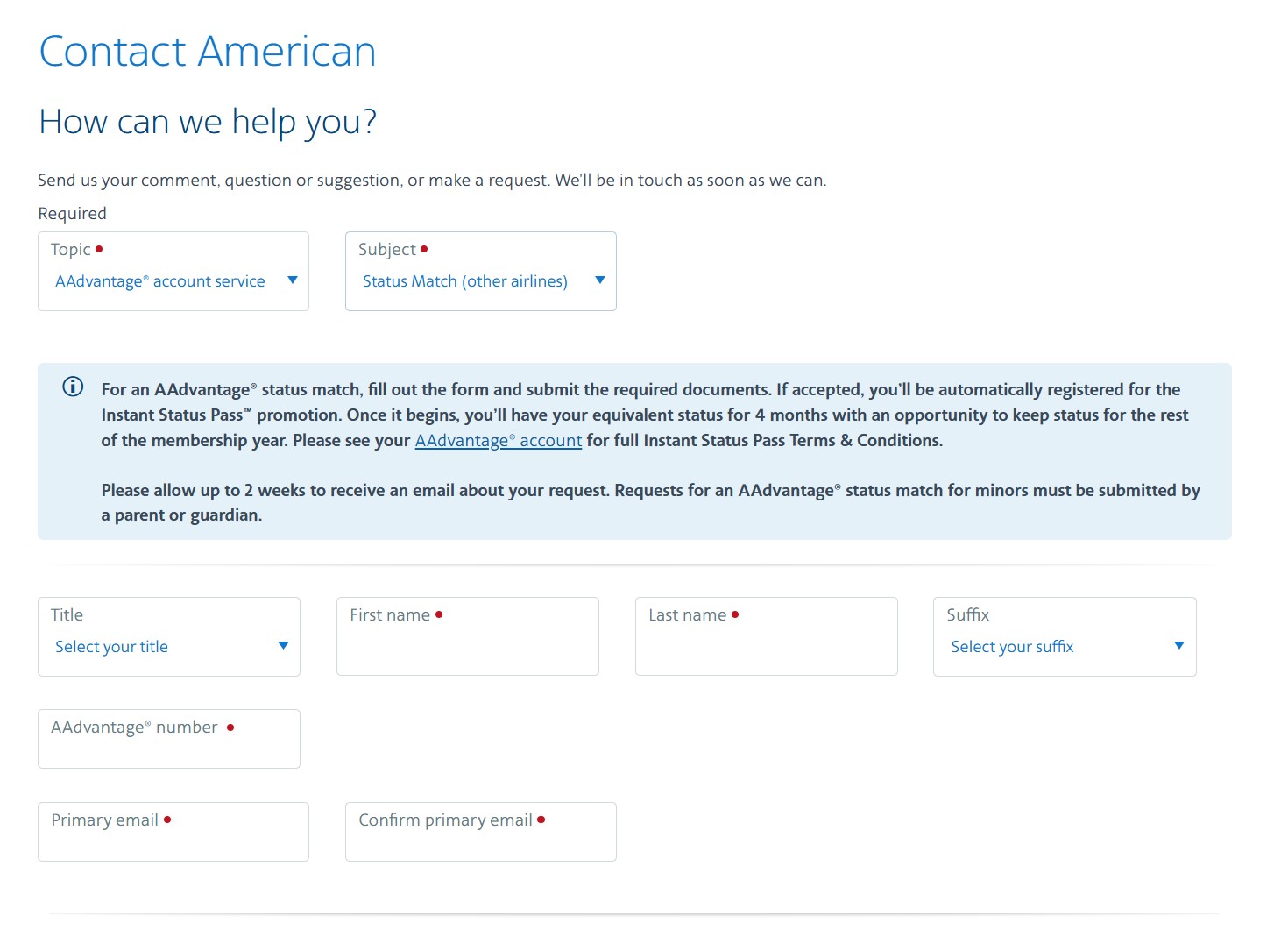 AAdvantage Instant Status Pass: American Airlines Status Match