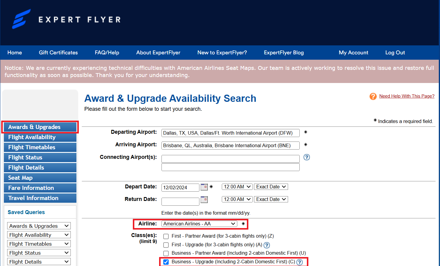 Free Way to Find American Airlines Systemwide Upgrade Space