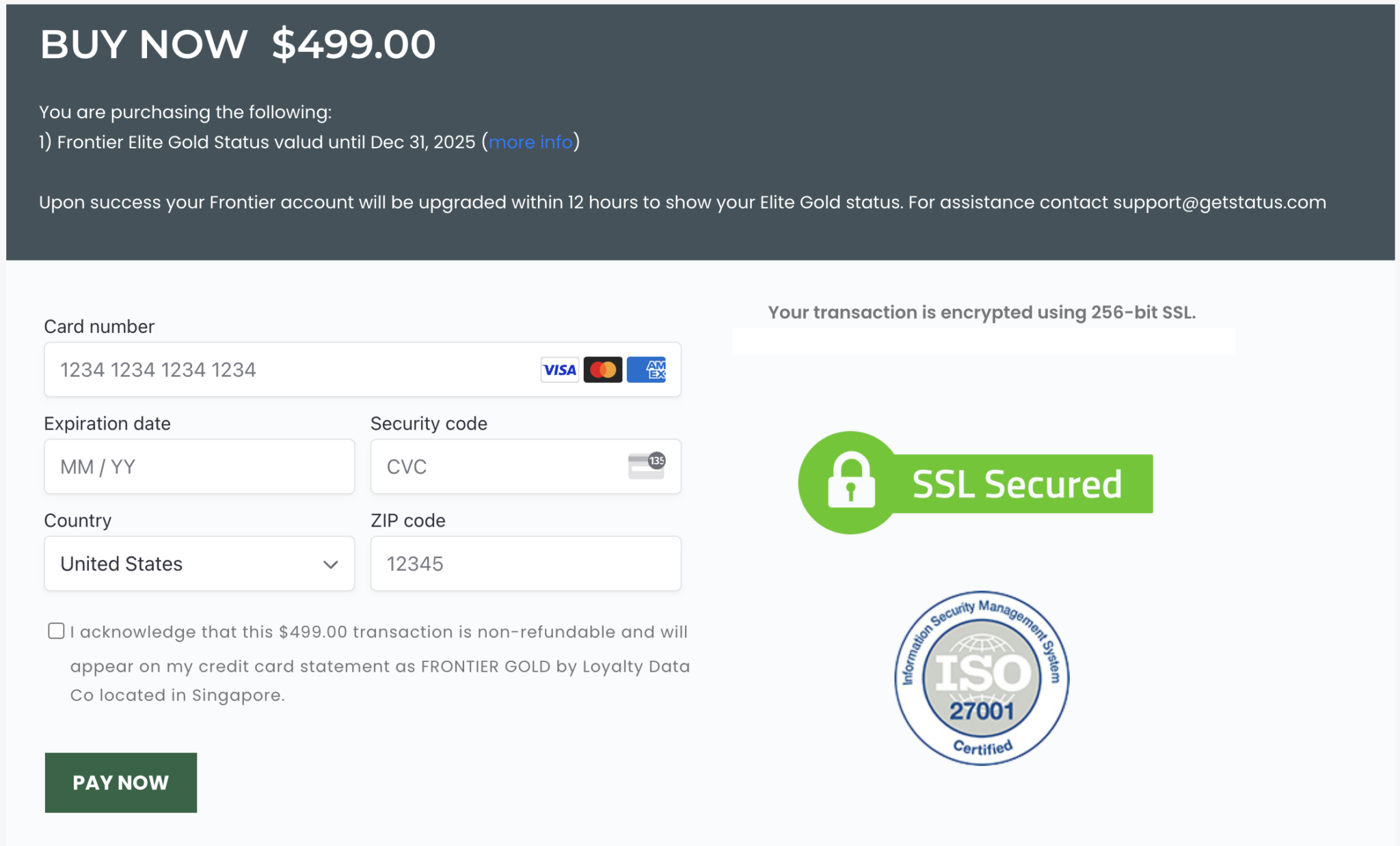 Buy Frontier Elite Gold Status Through 2026 for $499
