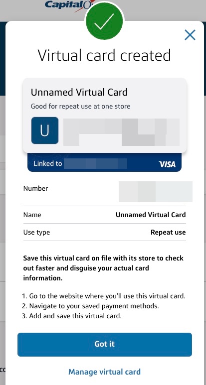 How to Create and Use Capital One Virtual Card Numbers