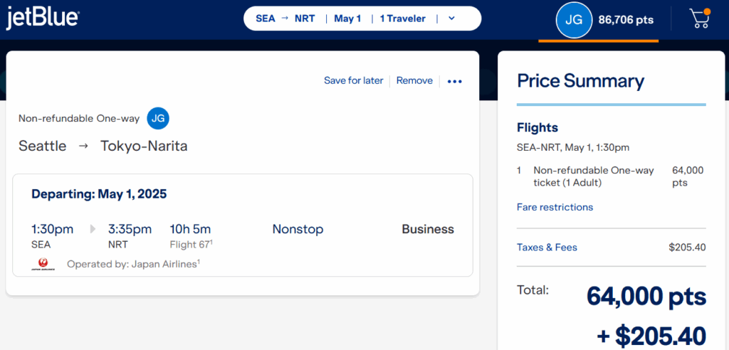 JetBlue Adds Award Redemptions on Japan Airlines