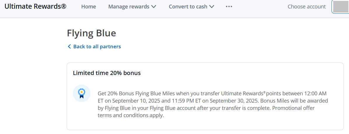Transfer Chase Points to Flying Blue, Get a 20% Bonus