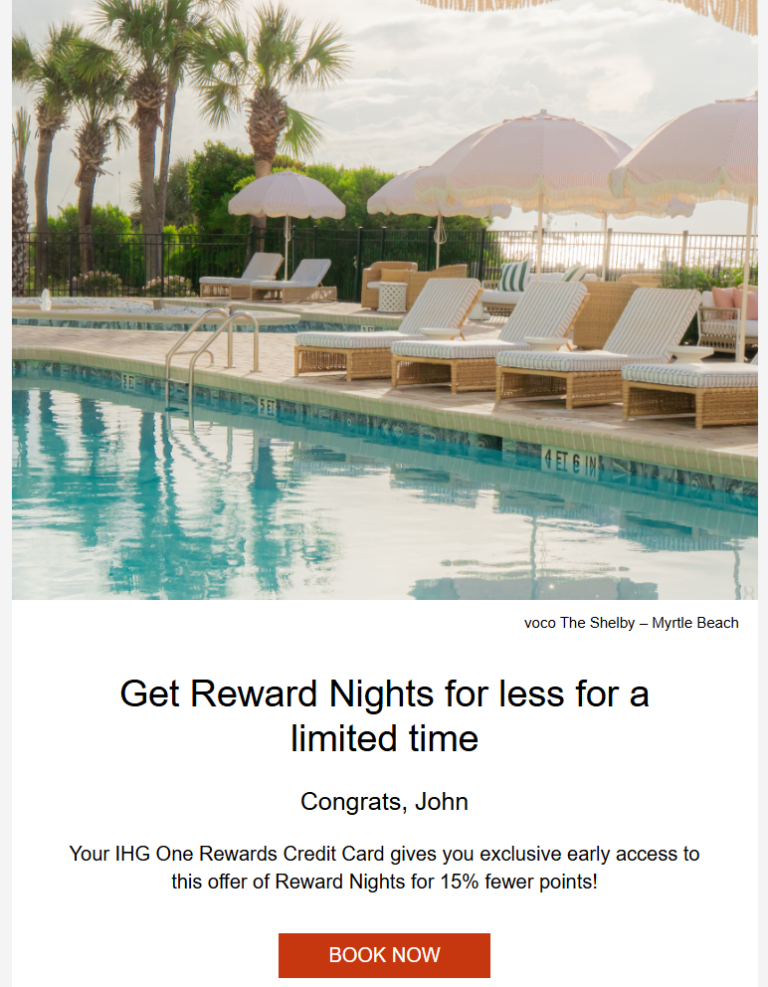 IHG 15% Reward Night Discount for Cardholders and Elites