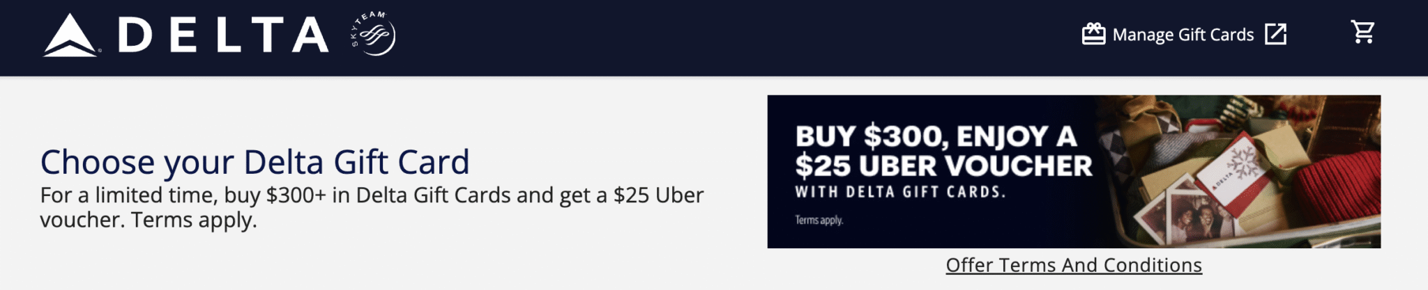 Buy a $300+ Delta Gift Card, Get a $25 Uber Voucher